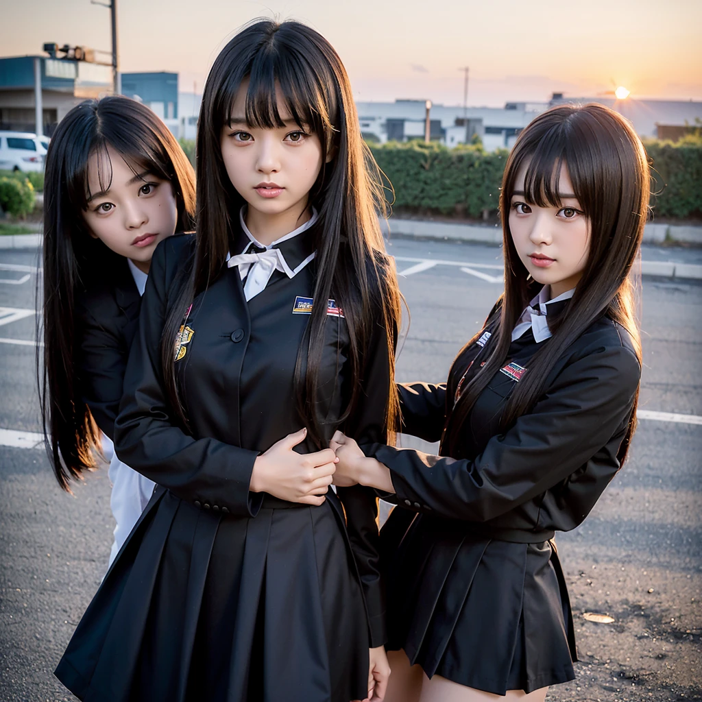 School Girls,twin Girls, (black uniform), sunset, profissional ...