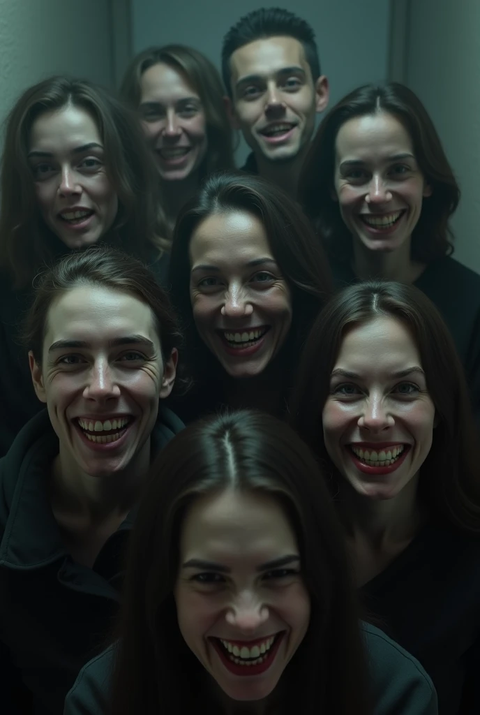 Group of people with a. the same Duchenne smile, giving the viewer a ...
