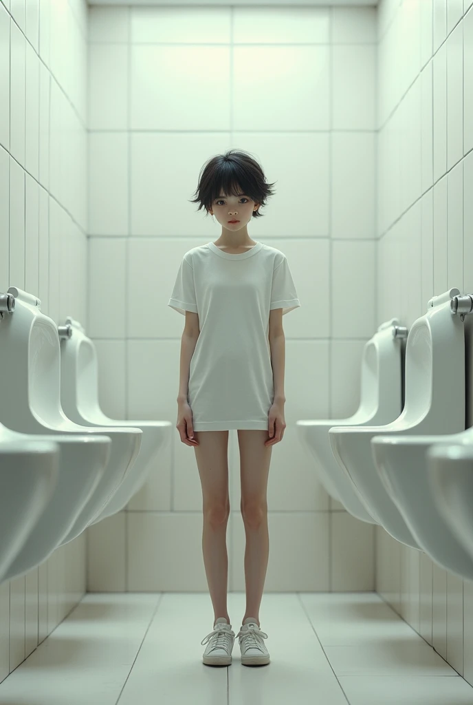 Girl peeing standing up to a urinal - SeaArt AI