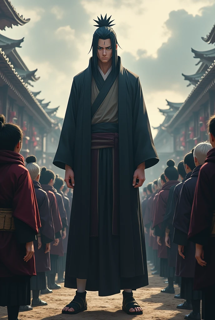 Uchika madara standing infront of all the village shinobis - SeaArt AI