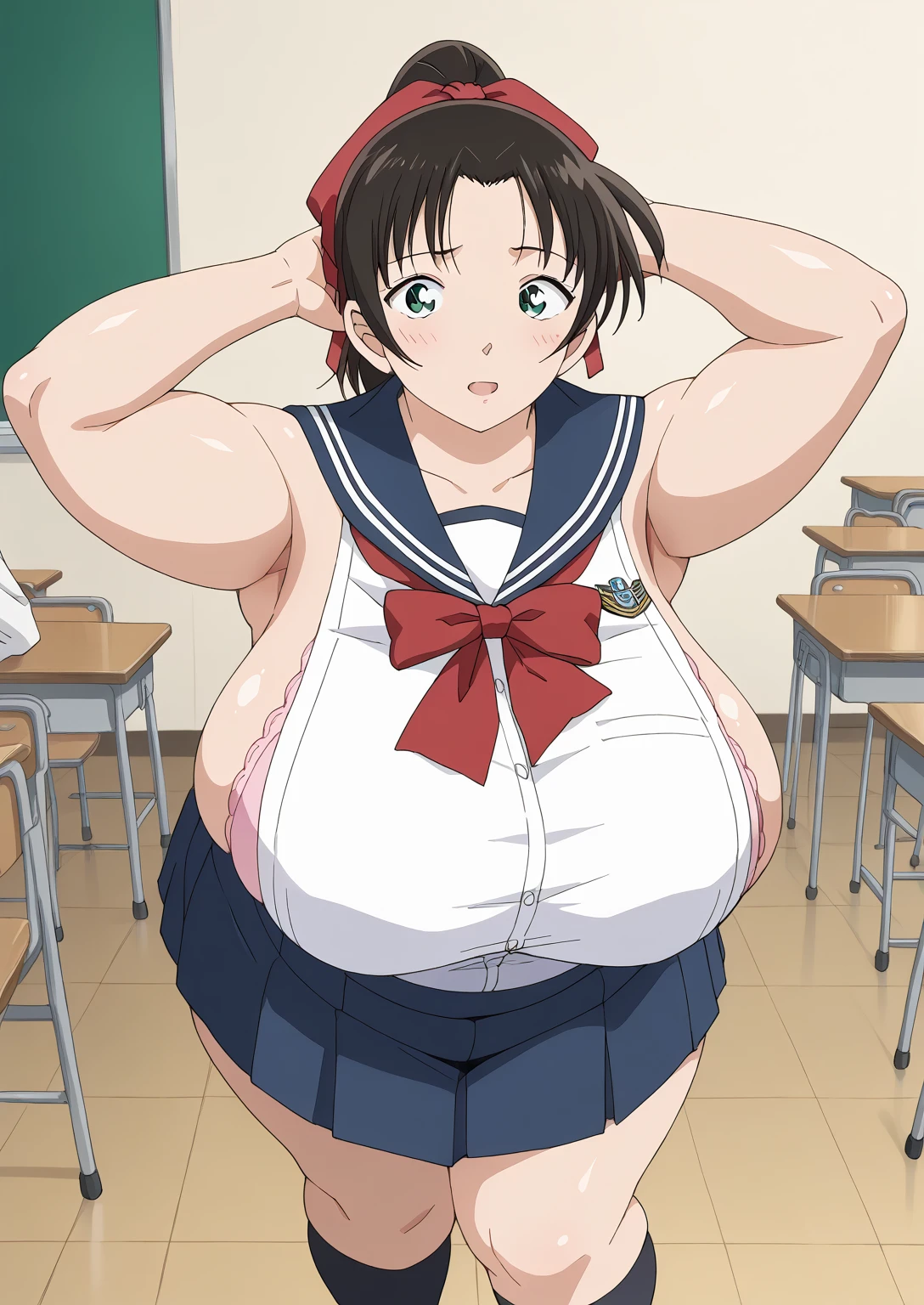 Aoyama Wabe ,tooyama kazuha, red hair ribbon sighted, ponytail - SeaArt AI