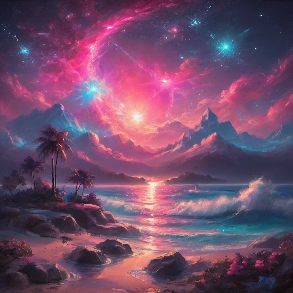 A design for a vaporwave style, beautiful neon glowing galactic art ...