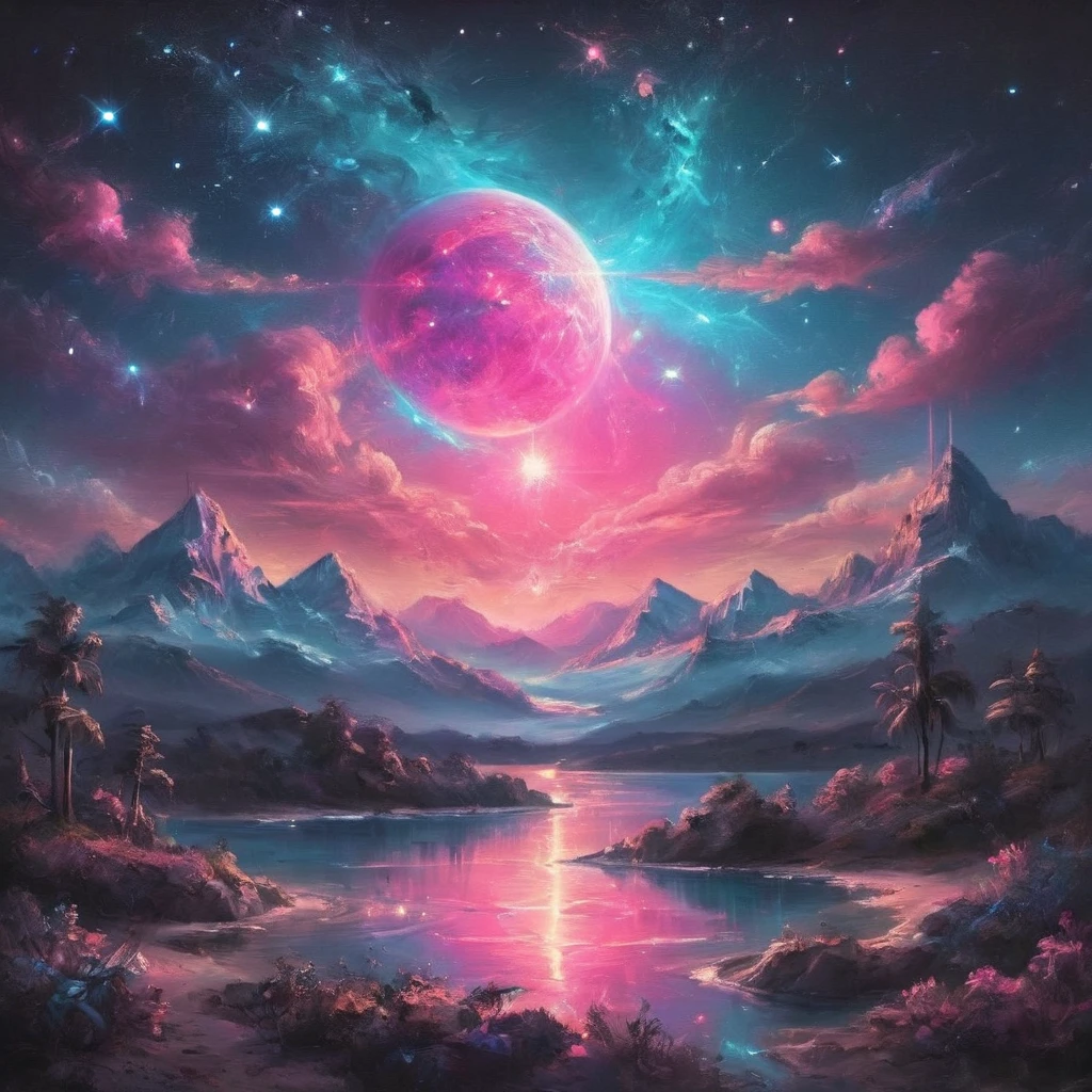 A design for a vaporwave style, beautiful neon glowing galactic art ...
