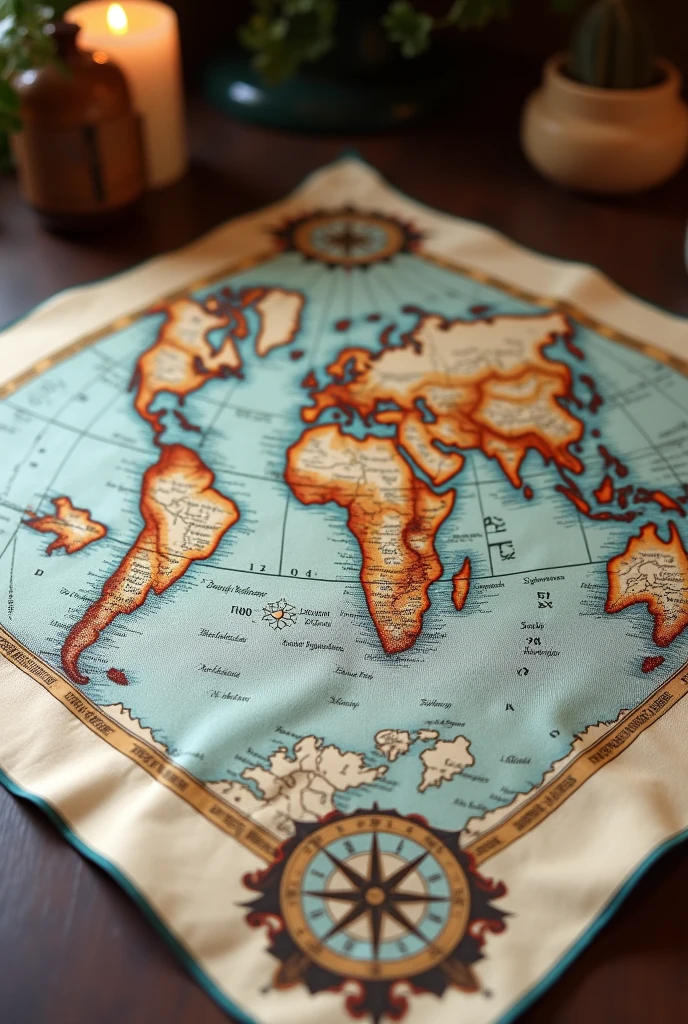 Design me a silk scarf, on a table. -60cm by 60cm. Horizontal - SeaArt AI