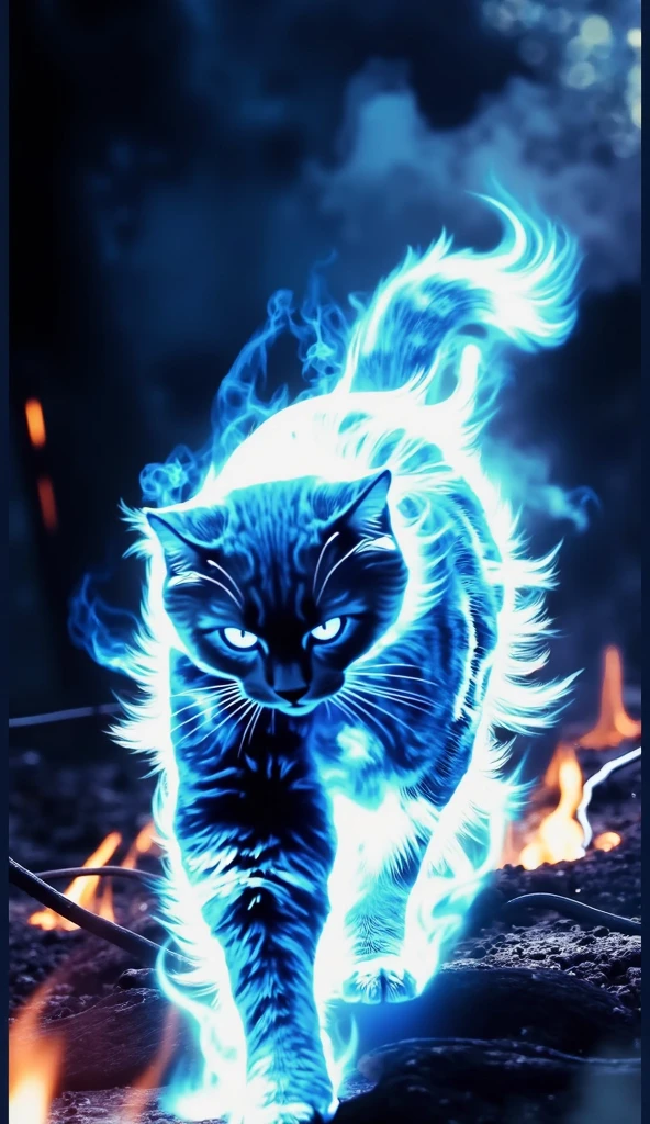 The Blue Flame Cat is a magical and stunning creature, surrounded by ...