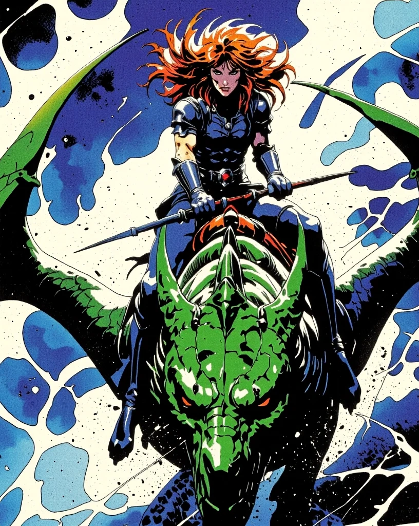 In the heart of a raging tempest, a powerful woman clad in dark - SeaArt AI