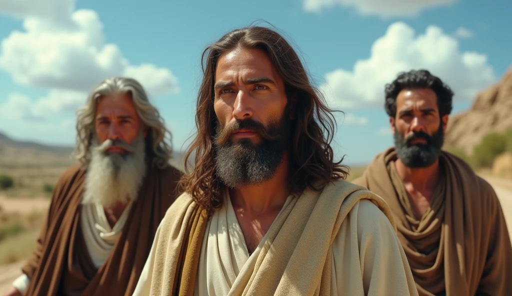 A close up of a man's face wearing a beige robe. it is jesus christ who ...