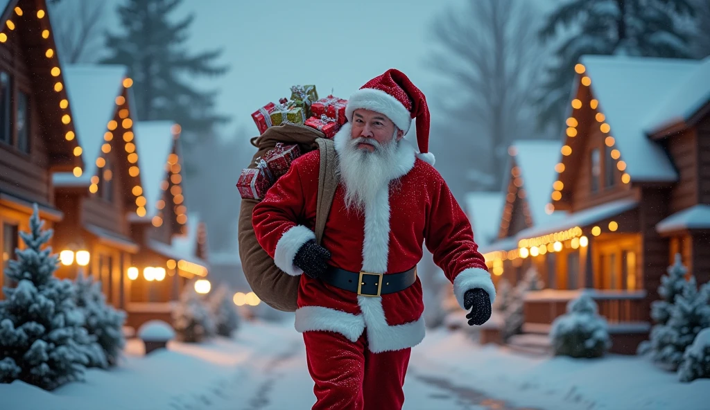 Elon Musk dressed as Santa Claus delivering gifts to homes, 4K - SeaArt AI