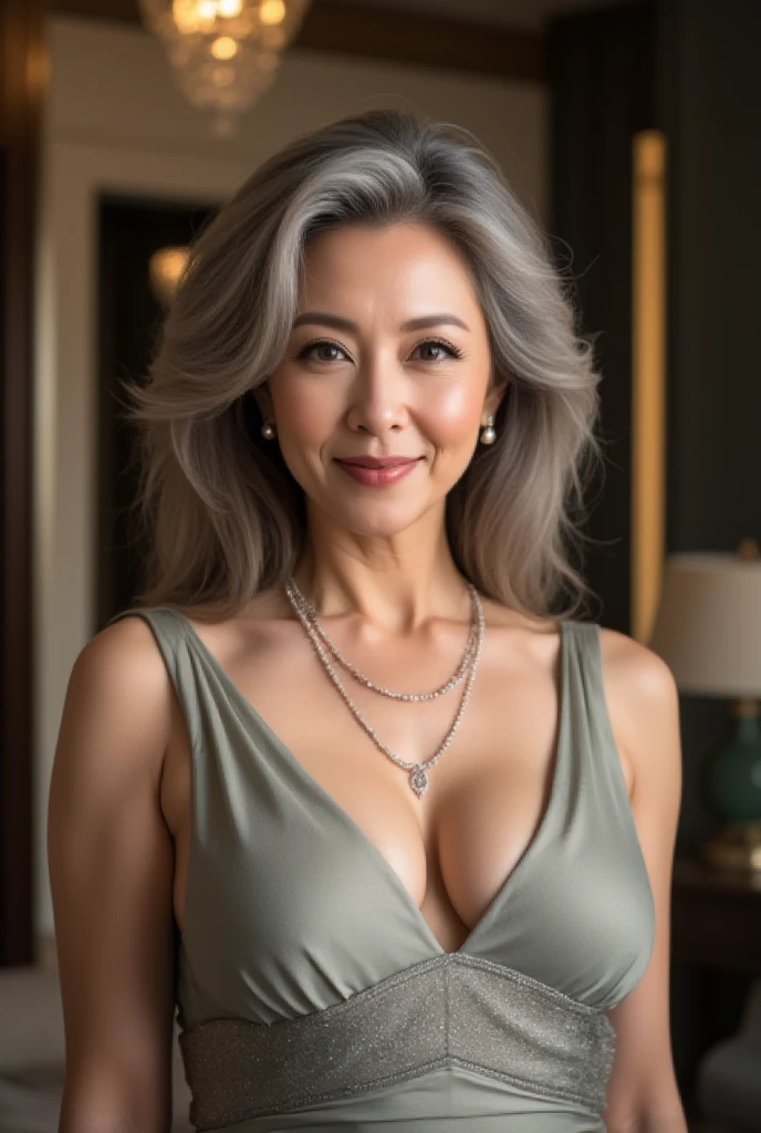 Japanese woman with mixed gray hair , 58 years old, upper class style and matu - SeaArt AI