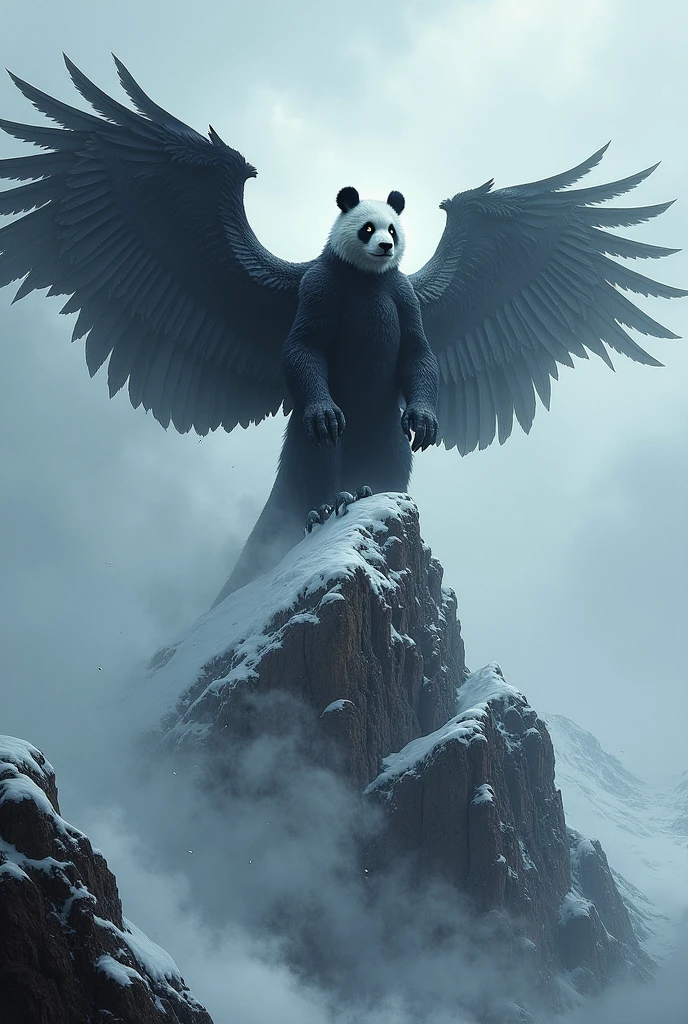A dark hybrid with the body of a panda and sharp falcon wings - SeaArt AI