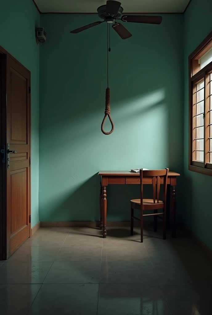 A solemn and respectful depiction of an empty room in a modest home in ...