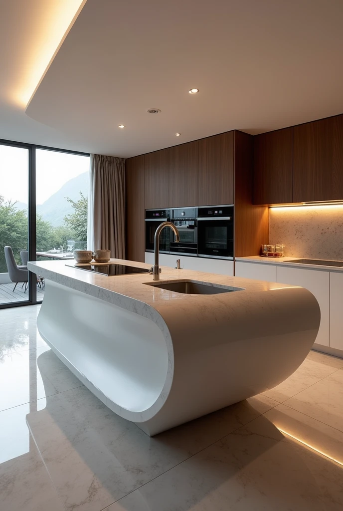 Modern luxury kitchen island with curves - SeaArt AI