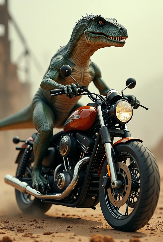 A Velociraptor on a motorcycle - SeaArt AI