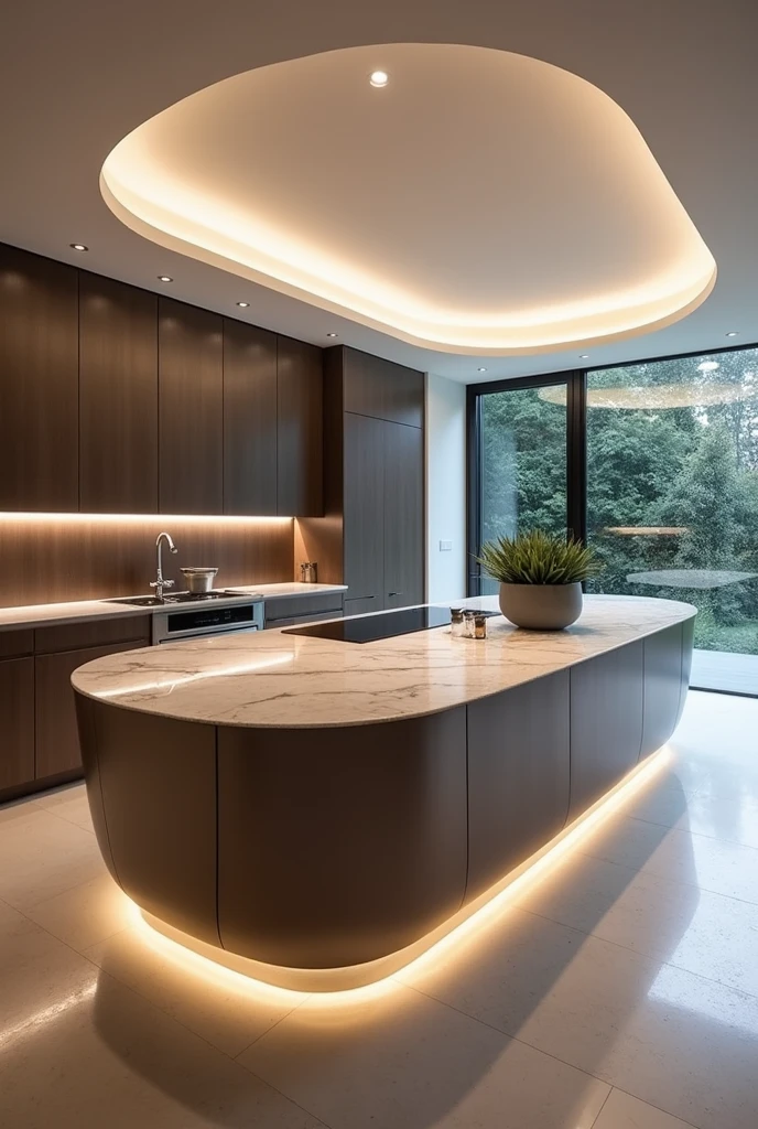 Modern luxury kitchen island with curves - SeaArt AI