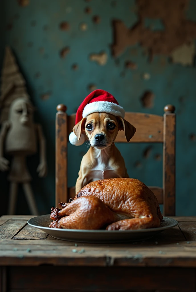 An emotional and surreal scene with a thin and sad puppy sitting on an ...