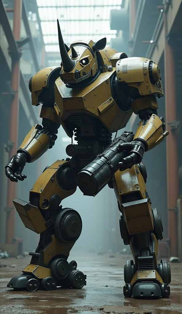 Rhinoceros robot stands on two legs and holds a bazooka. - SeaArt AI