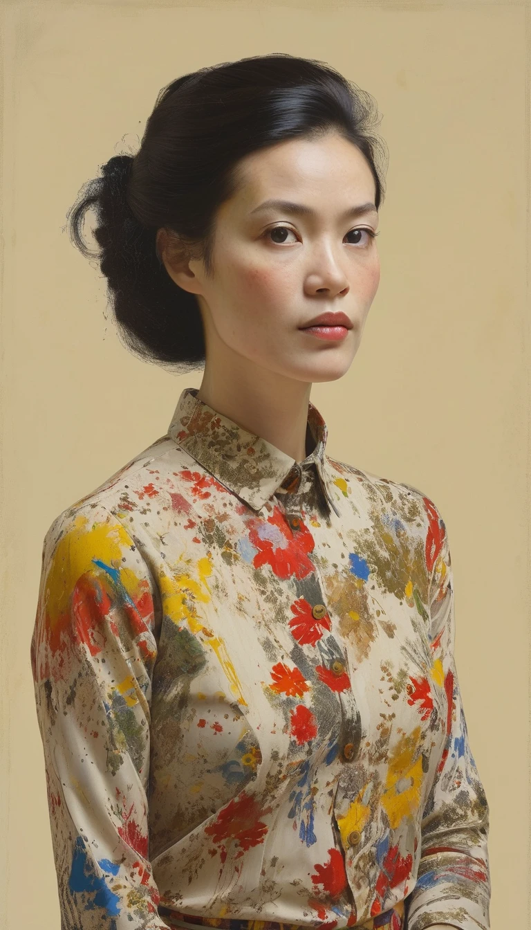 Half body portrait, 1 woman, Avant-Garde style, by Sigmar Polke - SeaArt AI