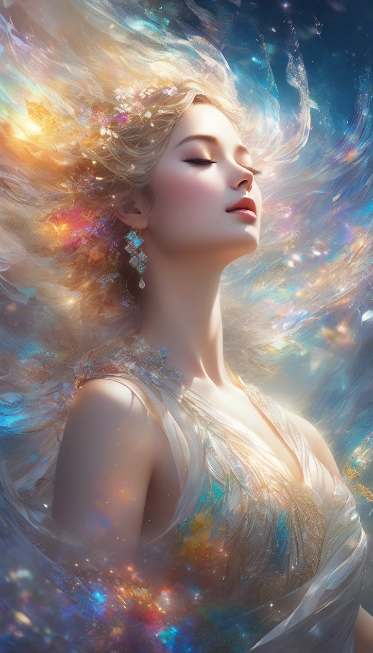 For video creation、Goddess with iridescent and milky shine; Broken ...