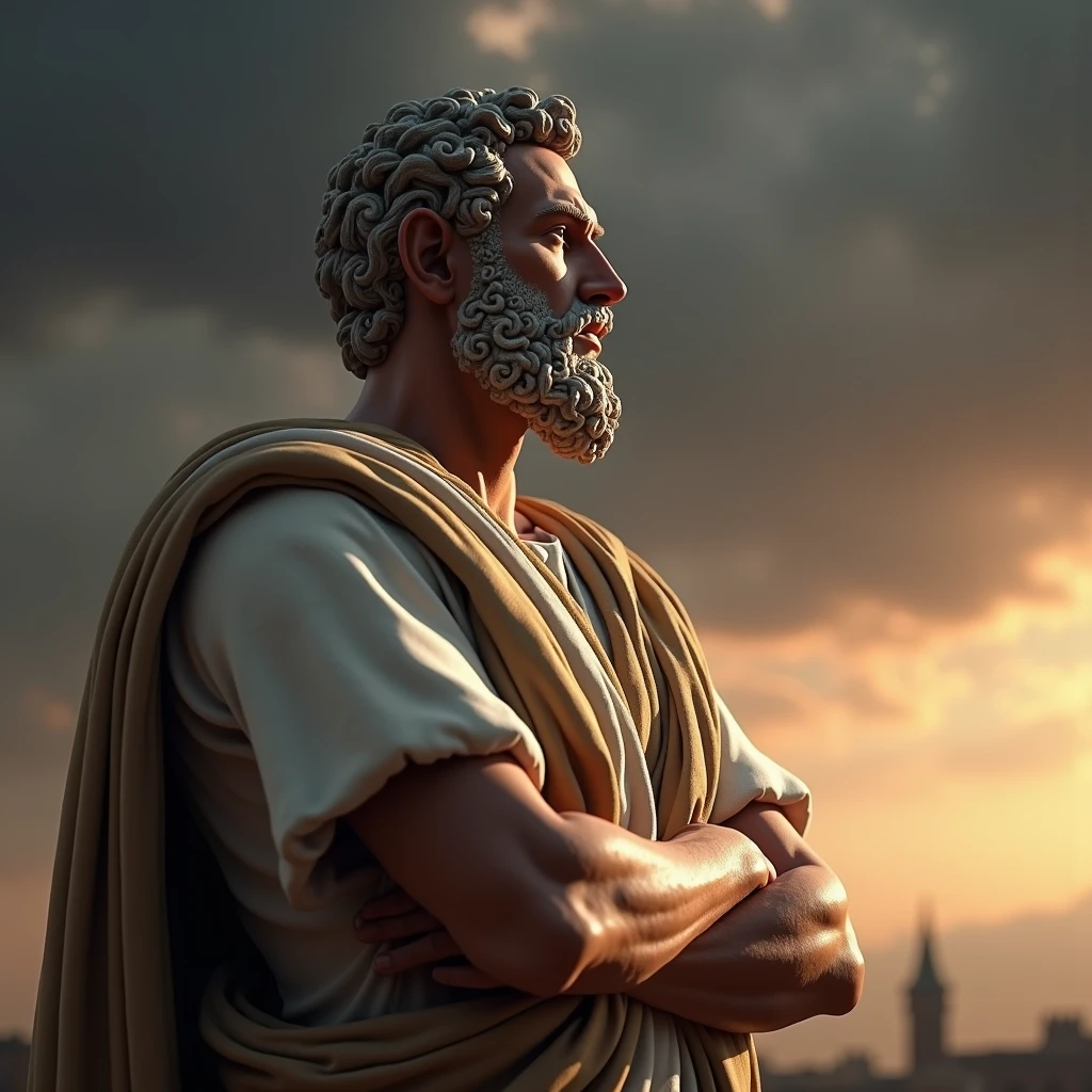 A realistic 3D representation of Marcus Aurelius in profile - SeaArt AI