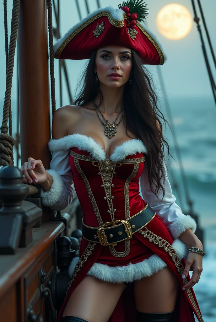 A hyper-realistic cinematic rendering of a seductive female pirate in a provocat - SeaArt AI