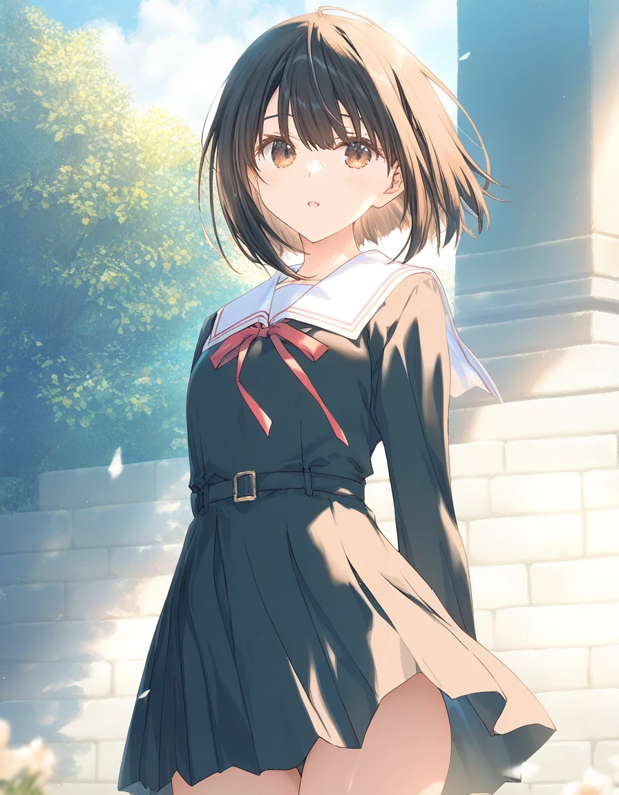 1girl, school, little female, black hair, short hair, bob cut - SeaArt AI