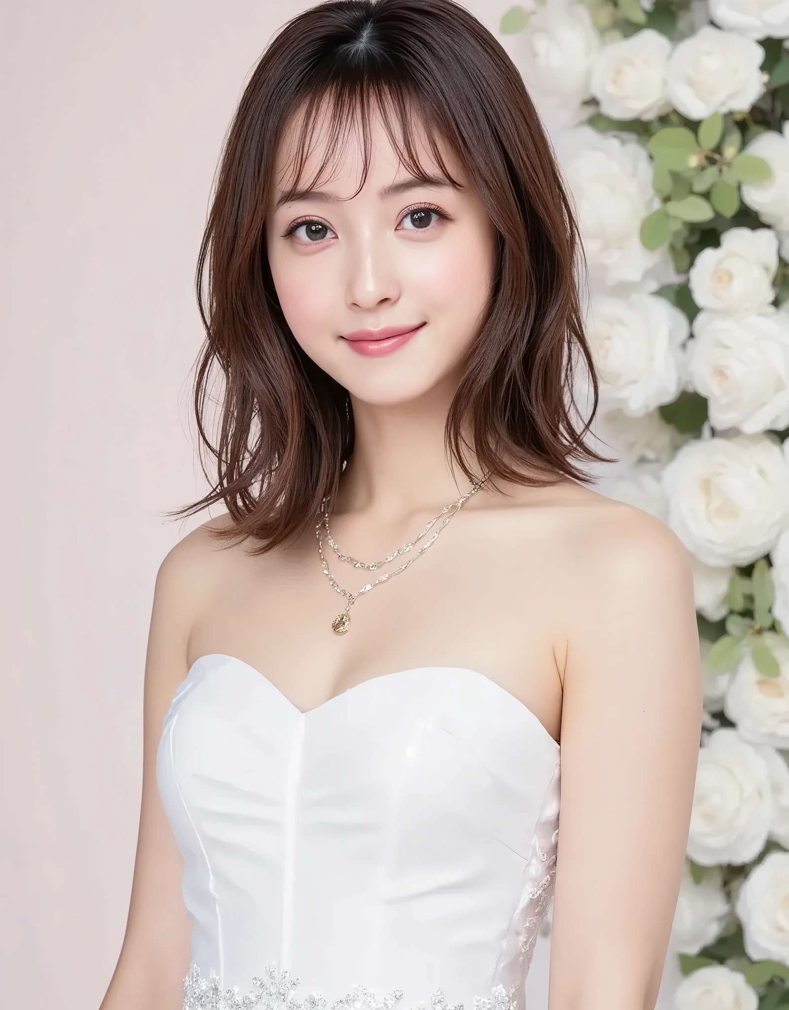 A close up of a woman in a white dress posing for a picture - SeaArt AI