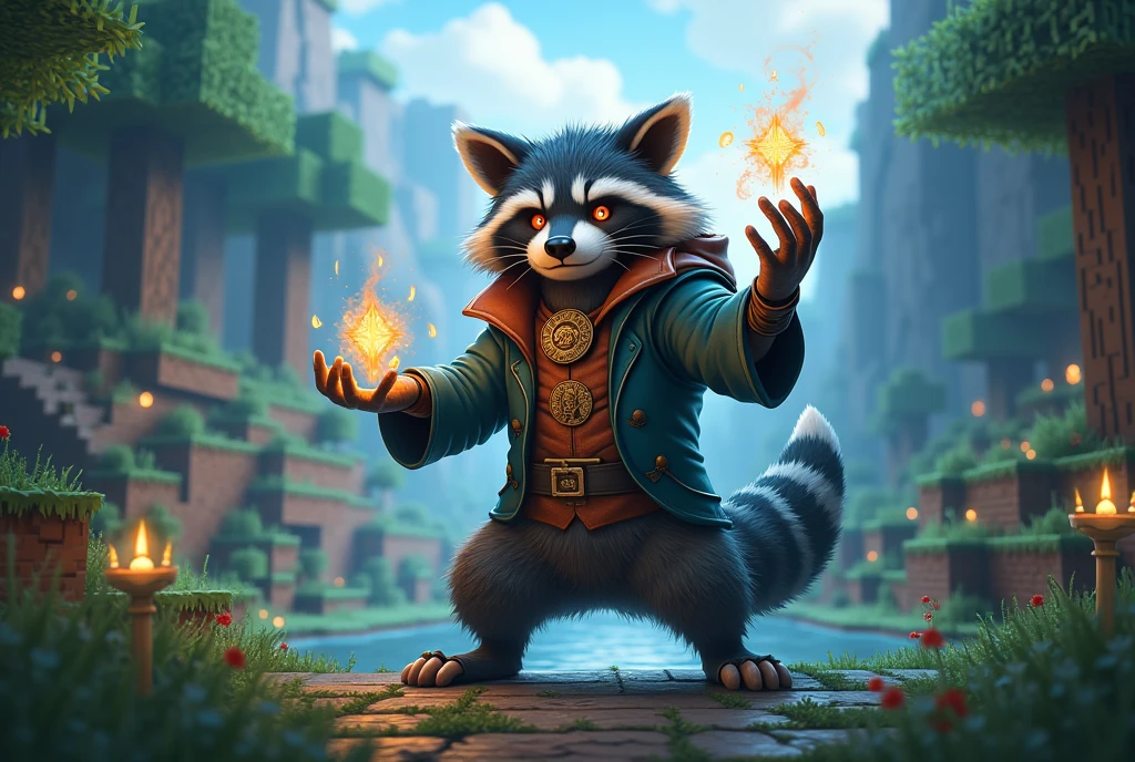A raccoon who masters the art of magic in the world of Minecraft ...