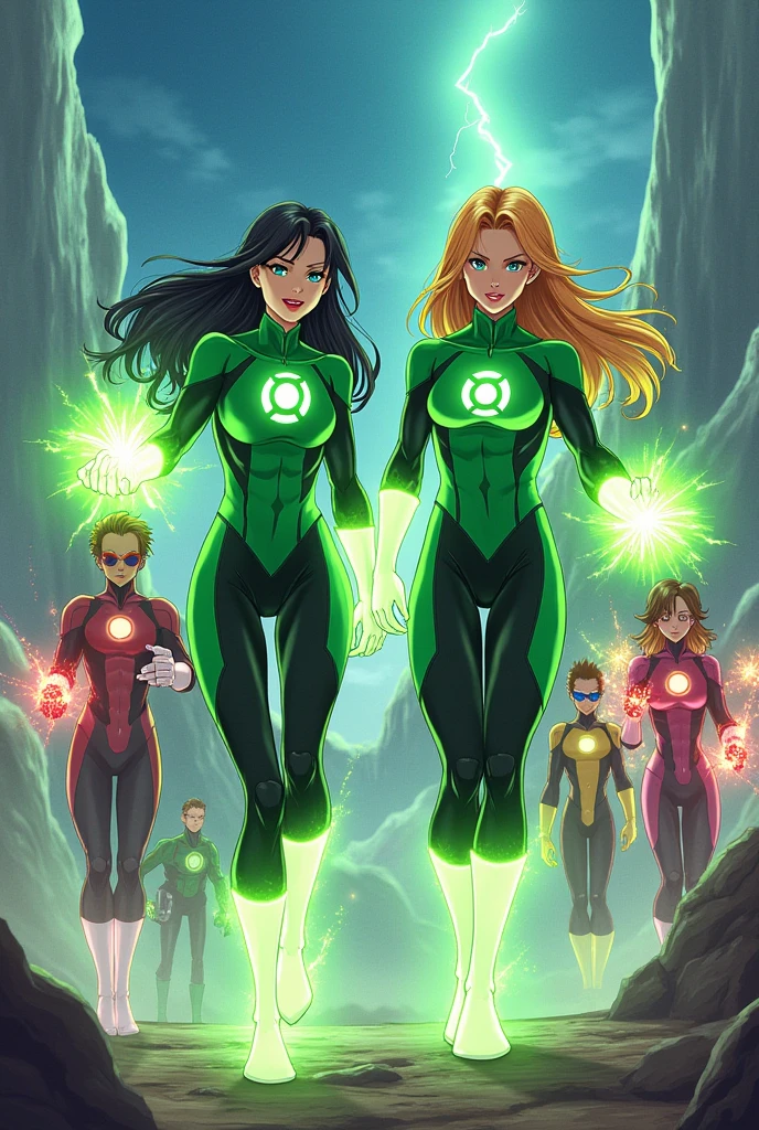 Two Green Lantern girls and their team of other anime color flashlights ...