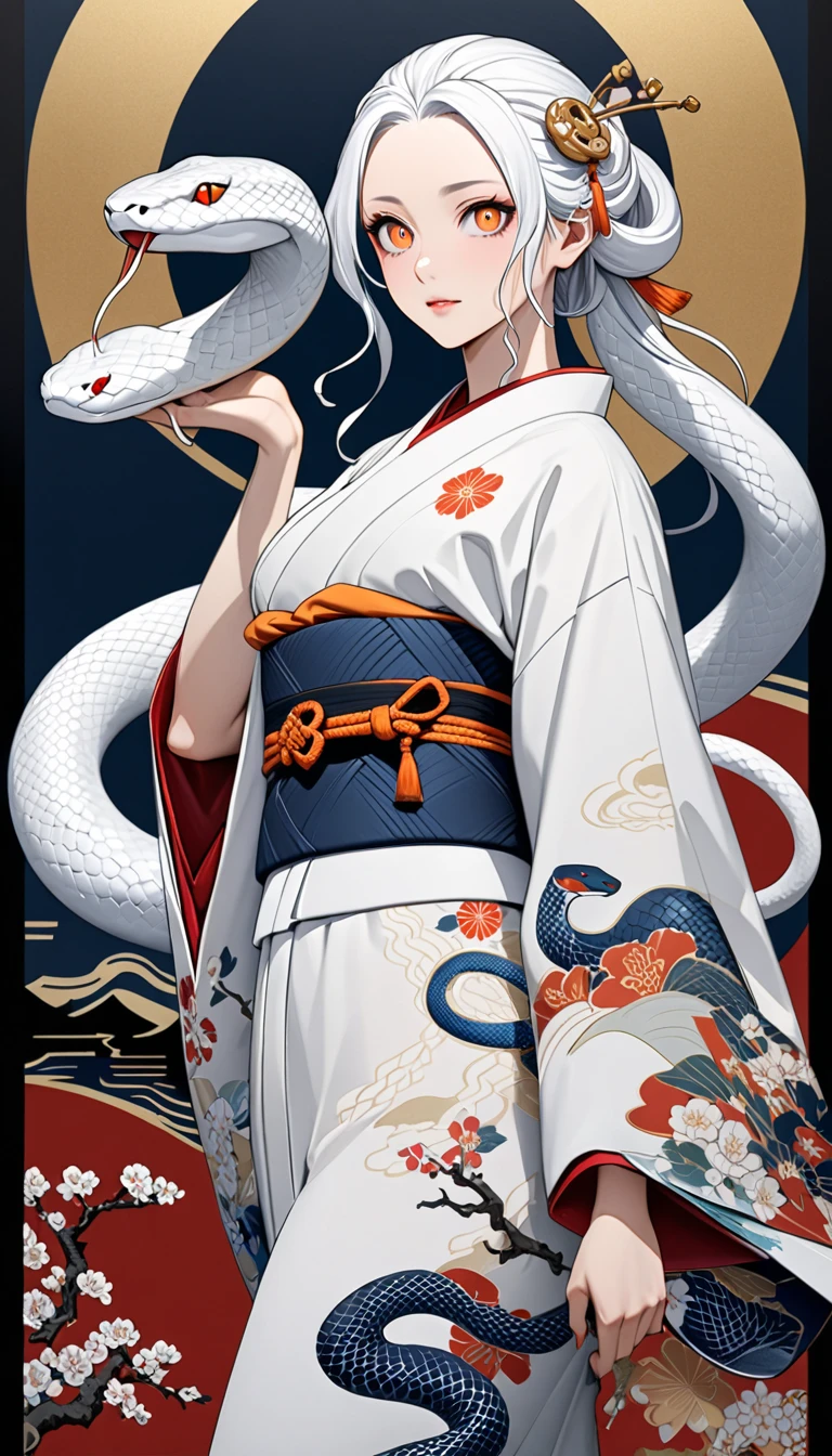 Zodiac（snake）Personification of, White Snake, kimono（white）, Kimono ...