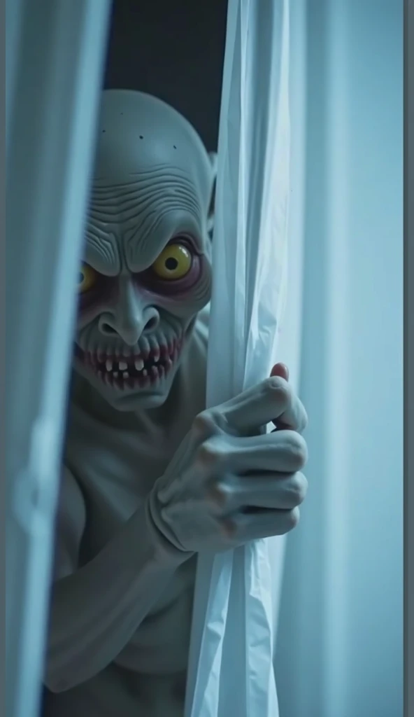 " A dark and terrifying scene of a humanoid creature partially hidden ...