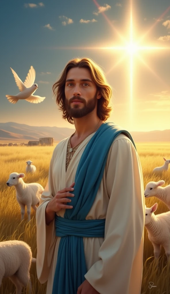 Jesus Christ, 33 years old, with a youthful and majestic appearance ...