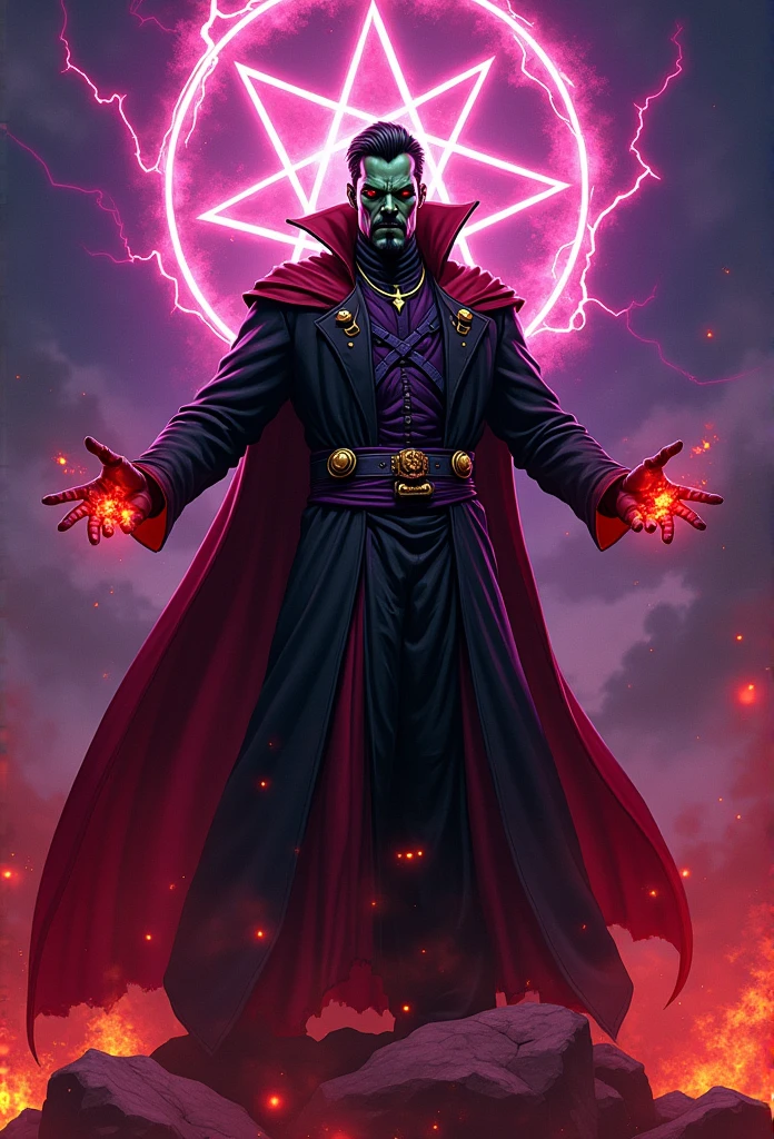 2d marvel comic pop artstyle, dr strange as a wicked wizard, evil smile ...