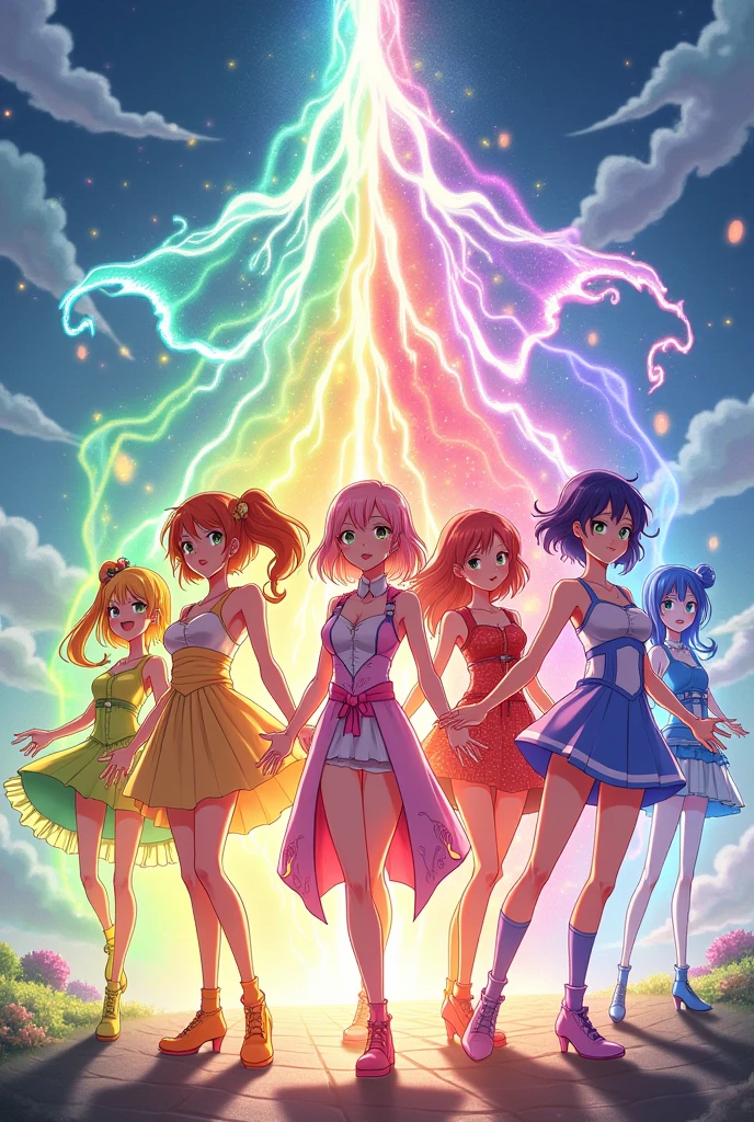 7 Anime magical girls. Yellow girl, Red girl, Blue girl, Pink girl ...