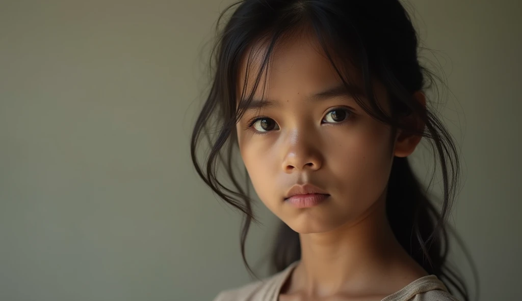 Ultra-realistic studio portrait of a serious-looking Indonesian girl ...