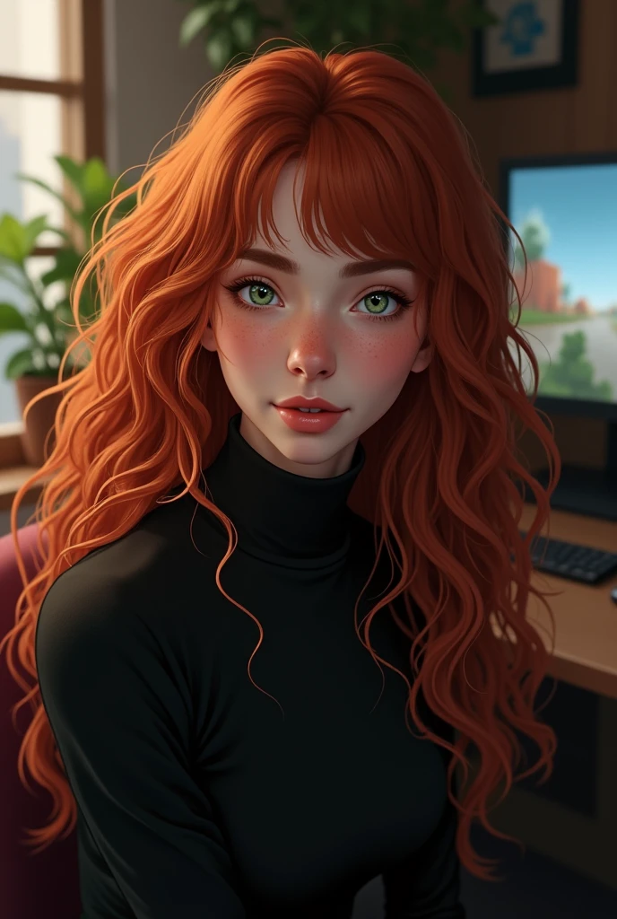 ((good anatomy)) White adult woman, long curly red hair, slightly ...