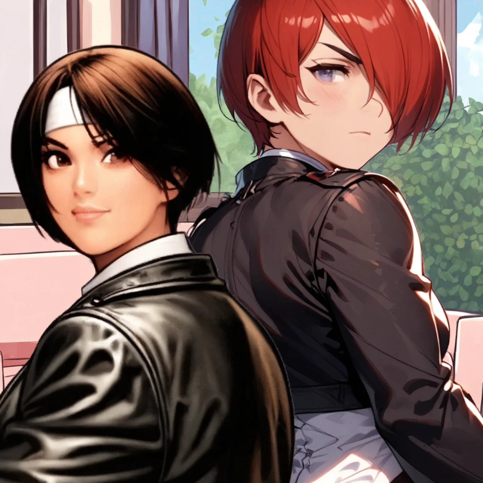 Anime images、 two people sitting together , KOF Style , King of ...