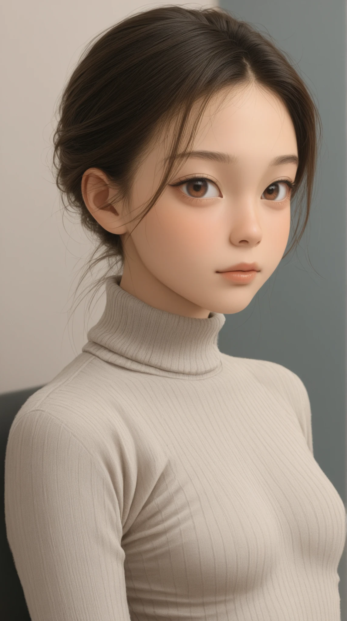 Thin, slender, asian teen, brunette, brown eyes, loose waivy hair ...