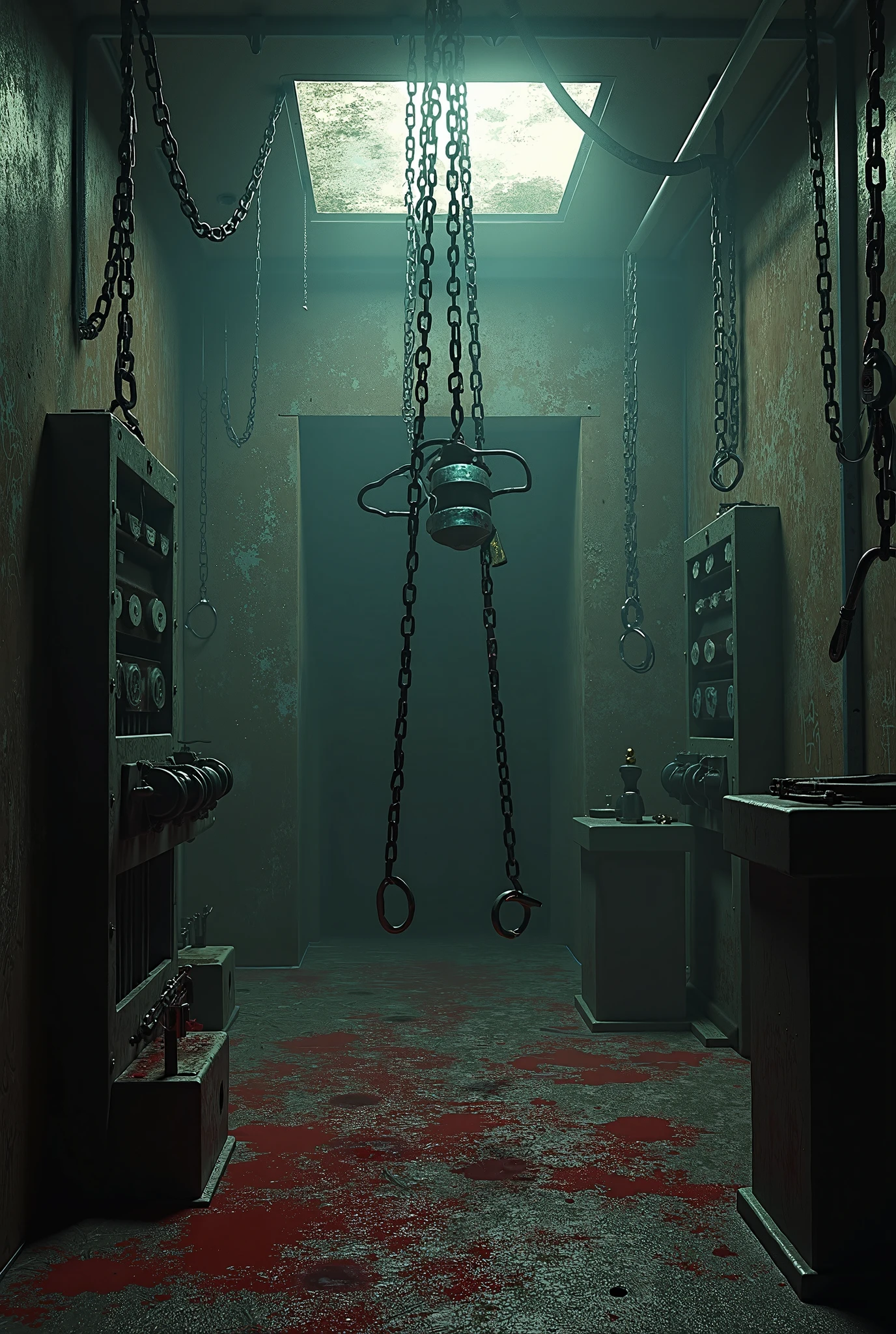 Arafed room with a bunch of chains hanging from the ceiling - SeaArt AI