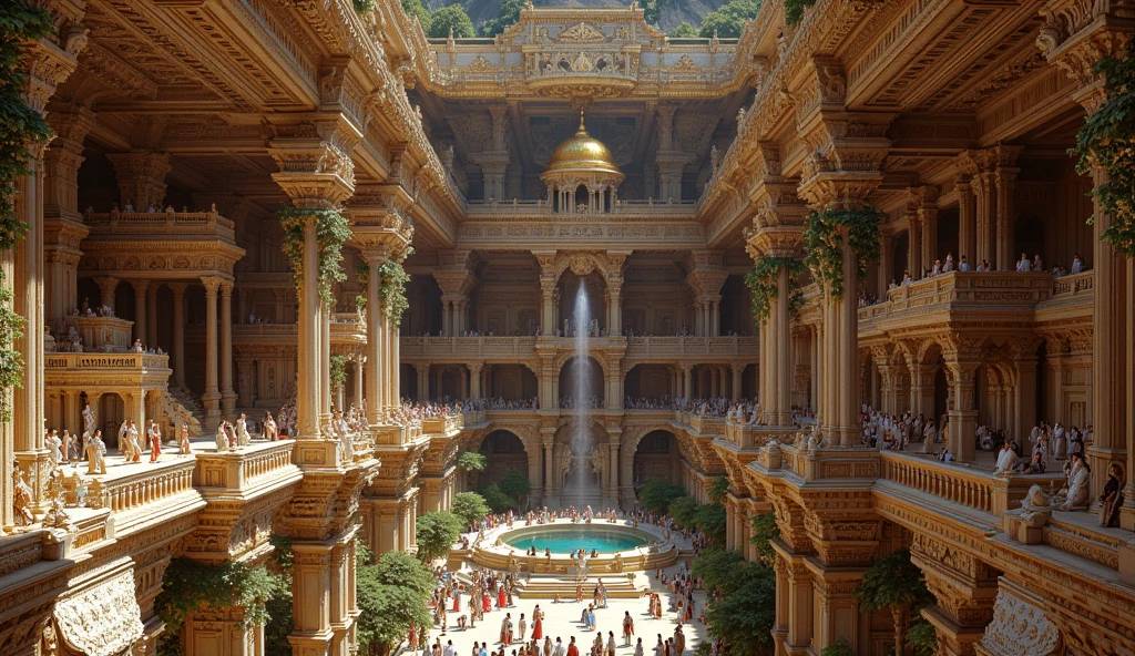 Create a grand, hyper-realistic painting capturing a majestic hall within an anc - SeaArt AI