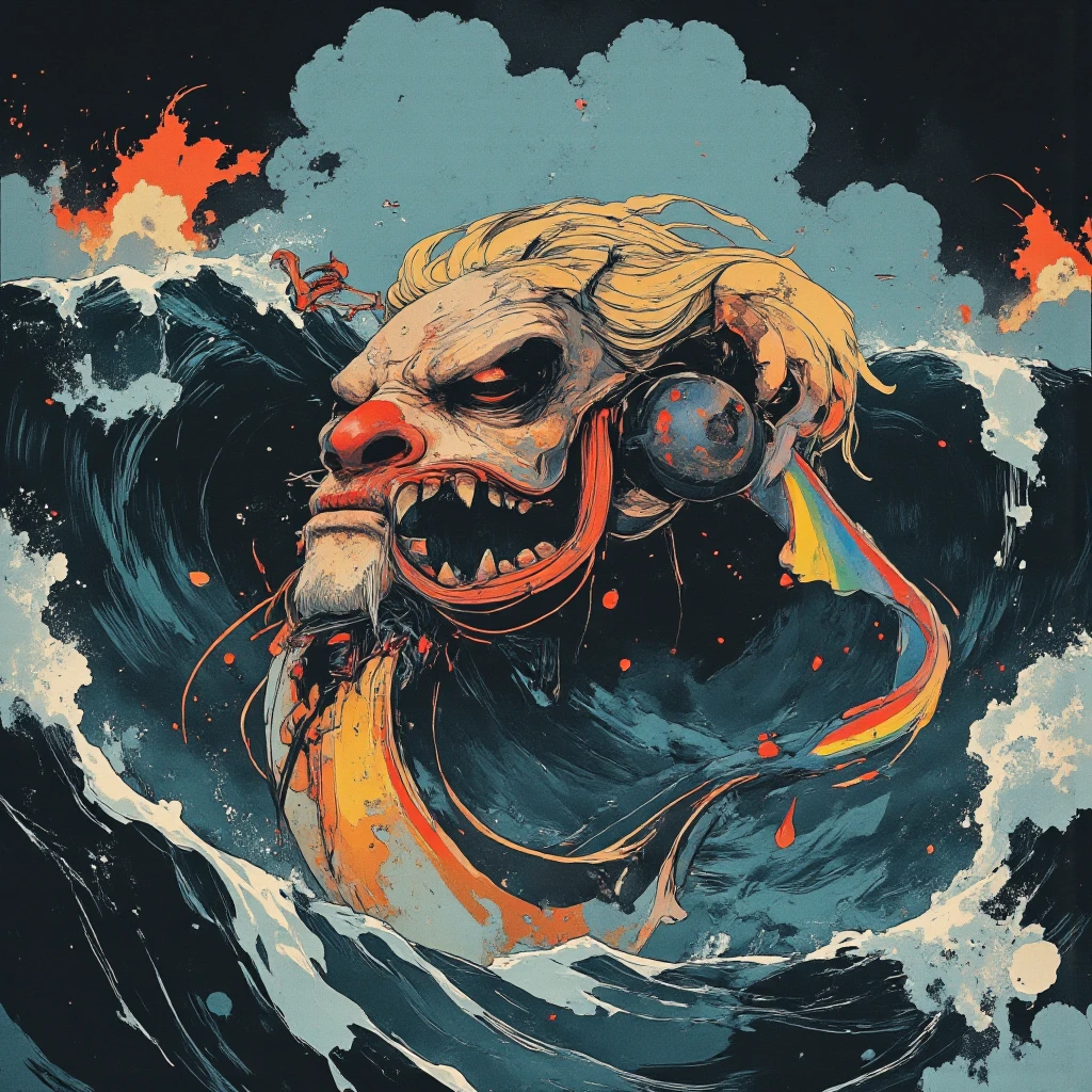 A ugly male mermaid with beared and long blond hair , drunk as hobo ...