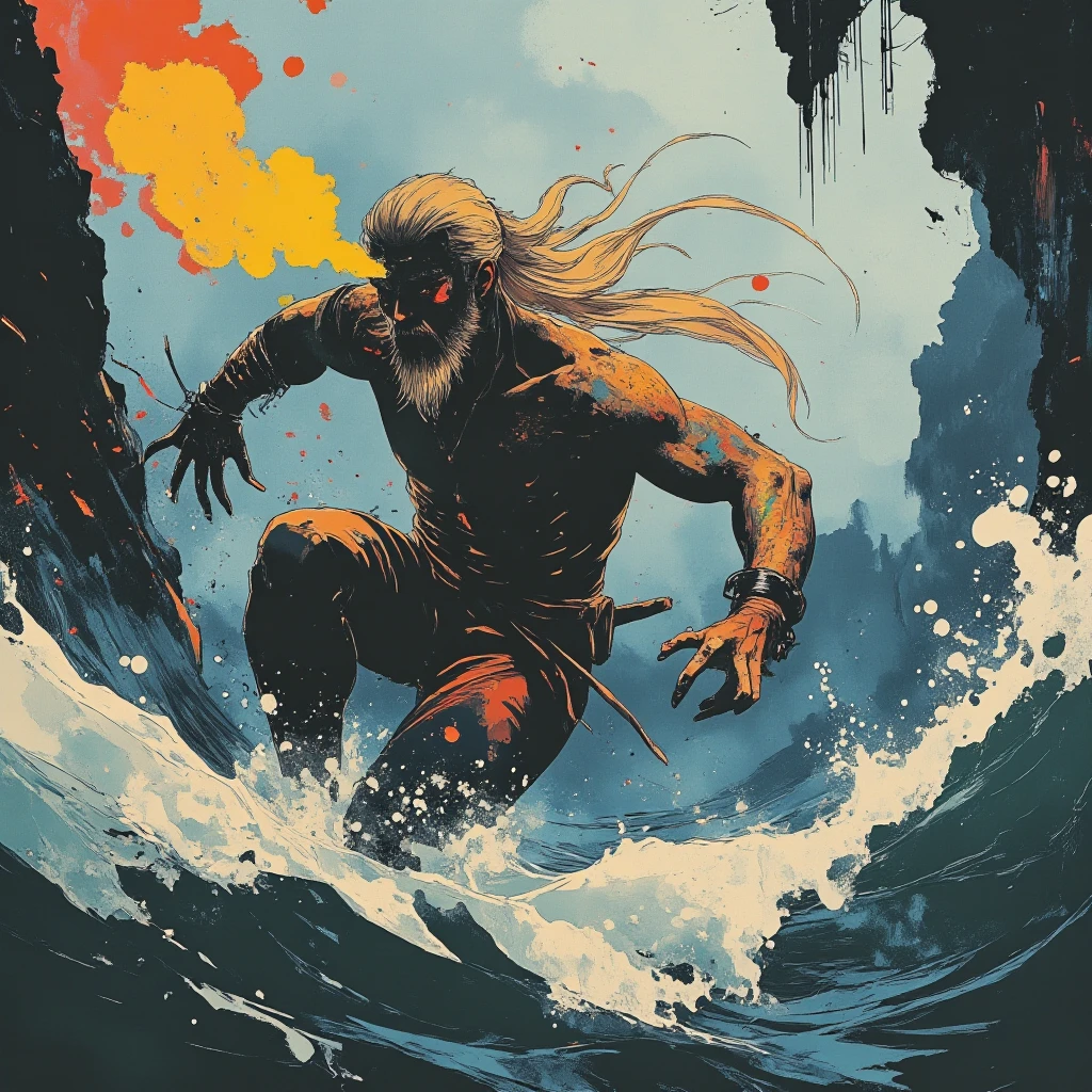 A ugly male mermaid with beared and long blond hair , drunk as hobo ...