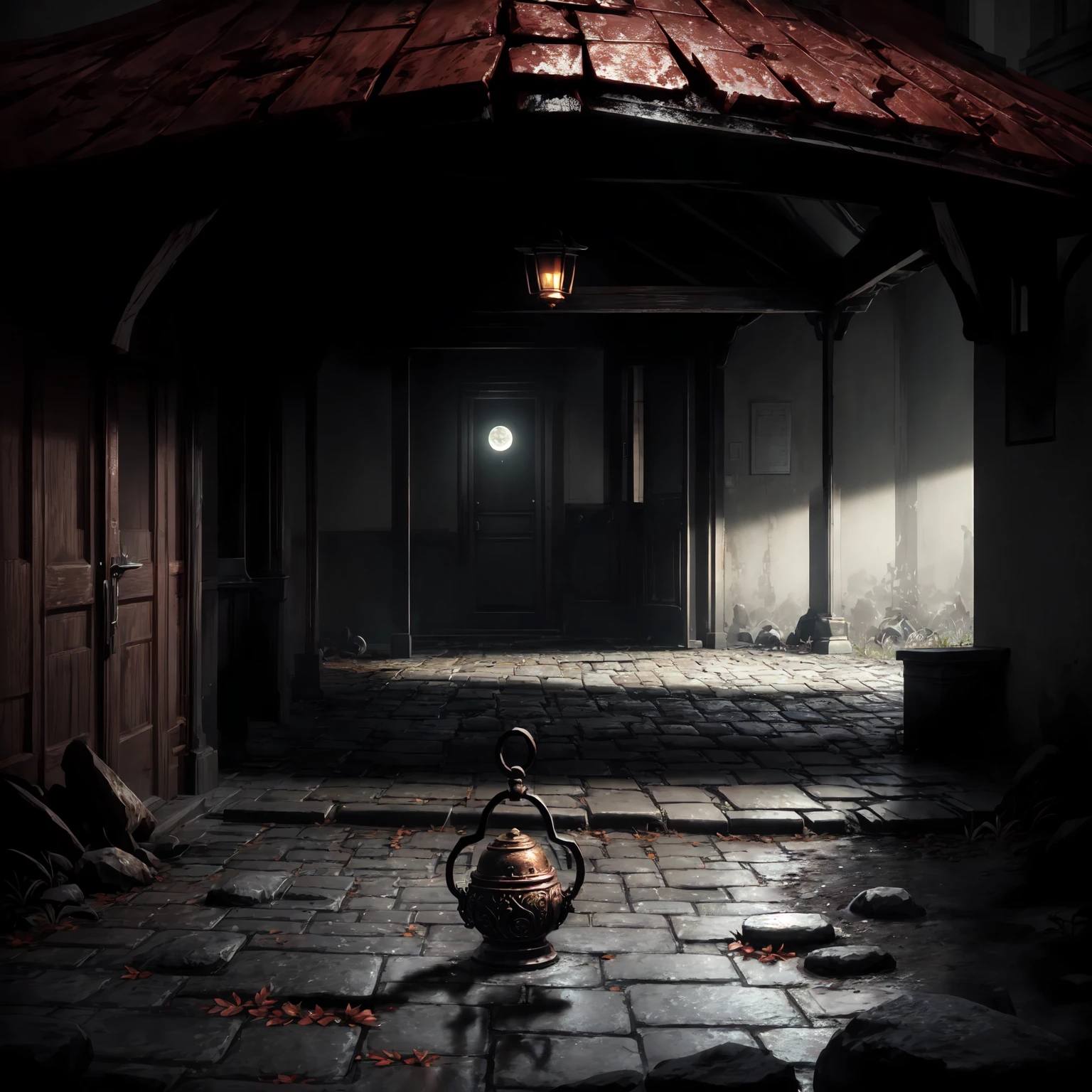 An eerie, shadowy creature in a tattered (red cloak), standing ...