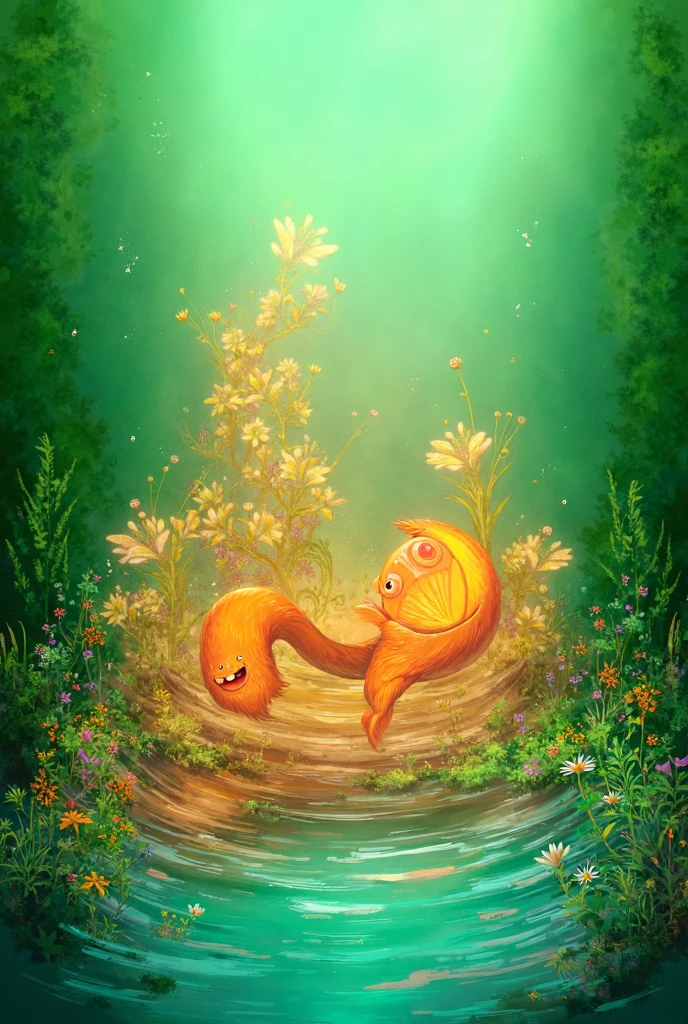 Create an image of an earthworm and fish being friends - SeaArt AI