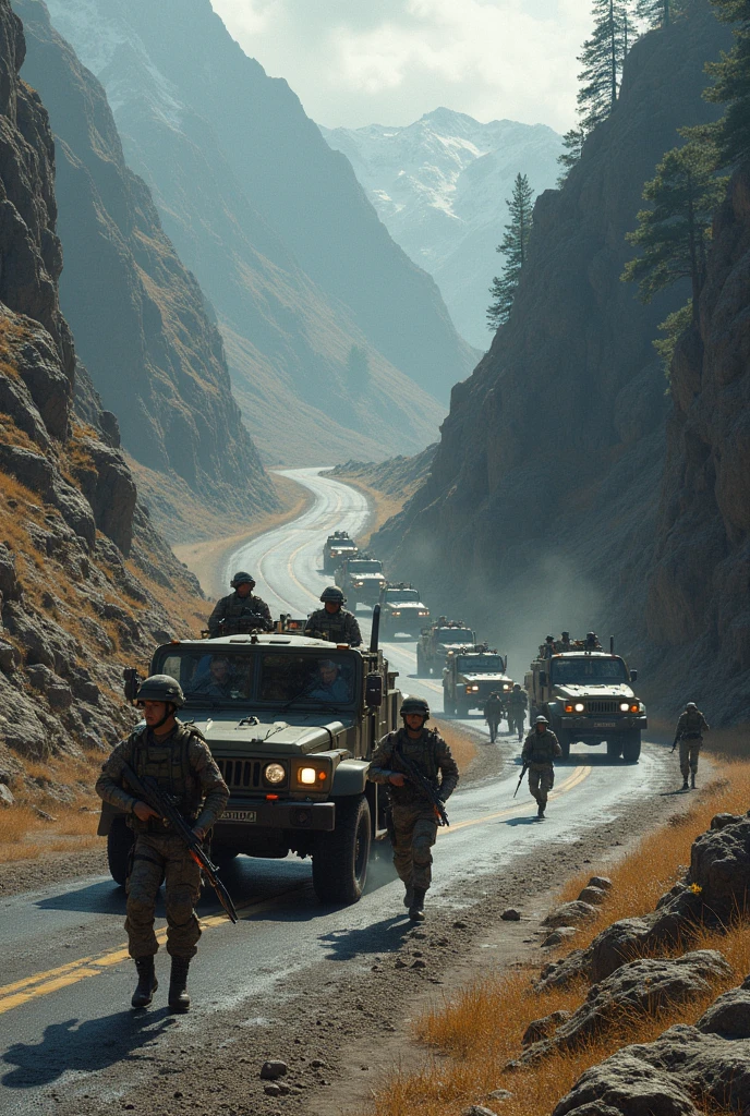 Protecting a military convoy when traveling - SeaArt AI