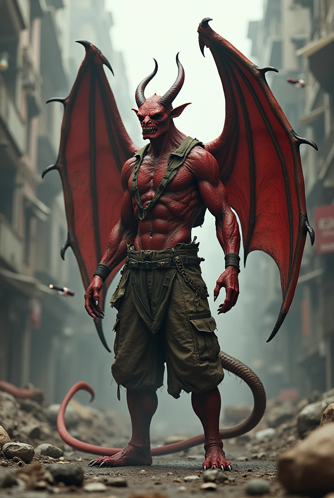 Realiste, hybride melange diable rouge ailer et serpent, en tenue ...