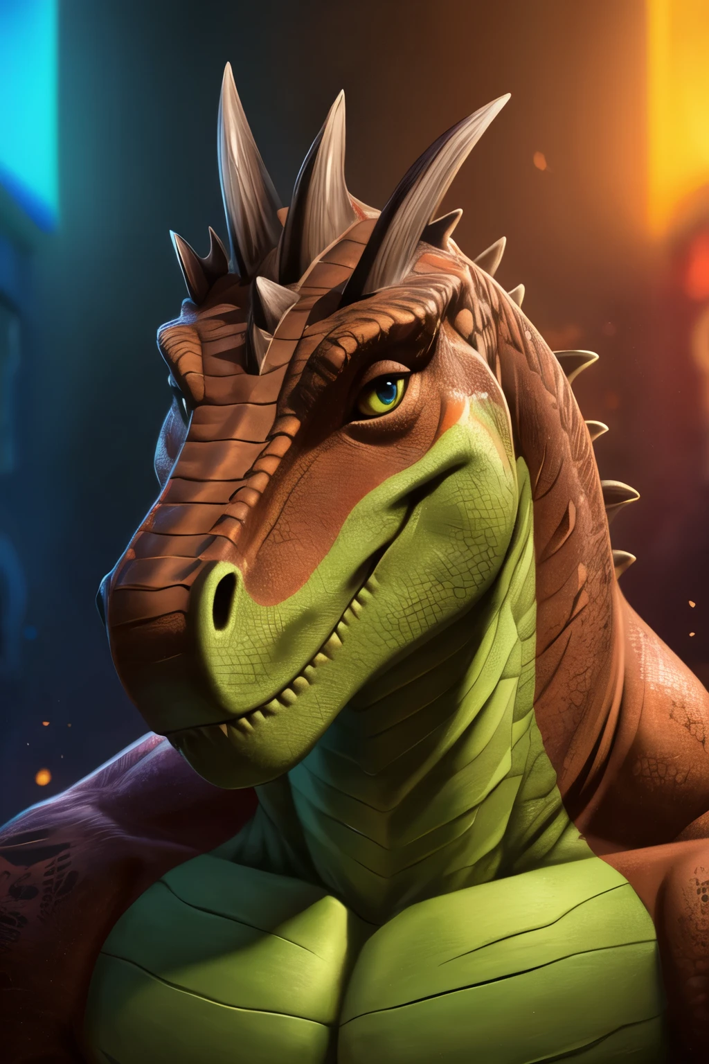 There is a close up of a toy dinosaur with a big head - SeaArt AI