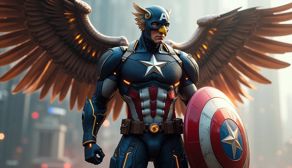 "Create an image of a superhero hybrid, combining Captain America and a ...