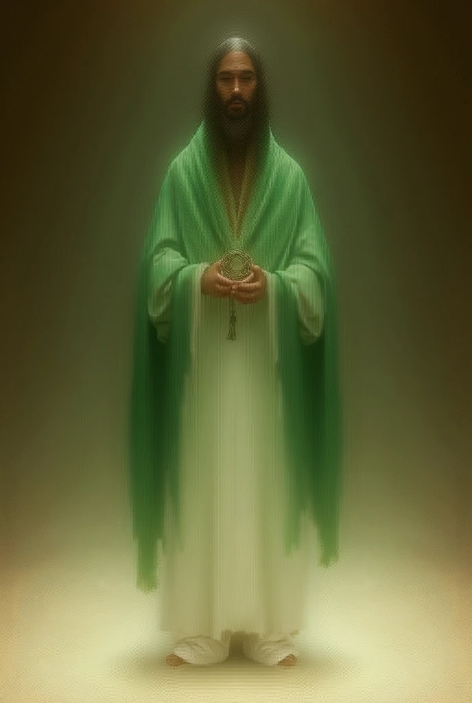 Sufi saint full body wear a green shawl on and white dress and hold a ...
