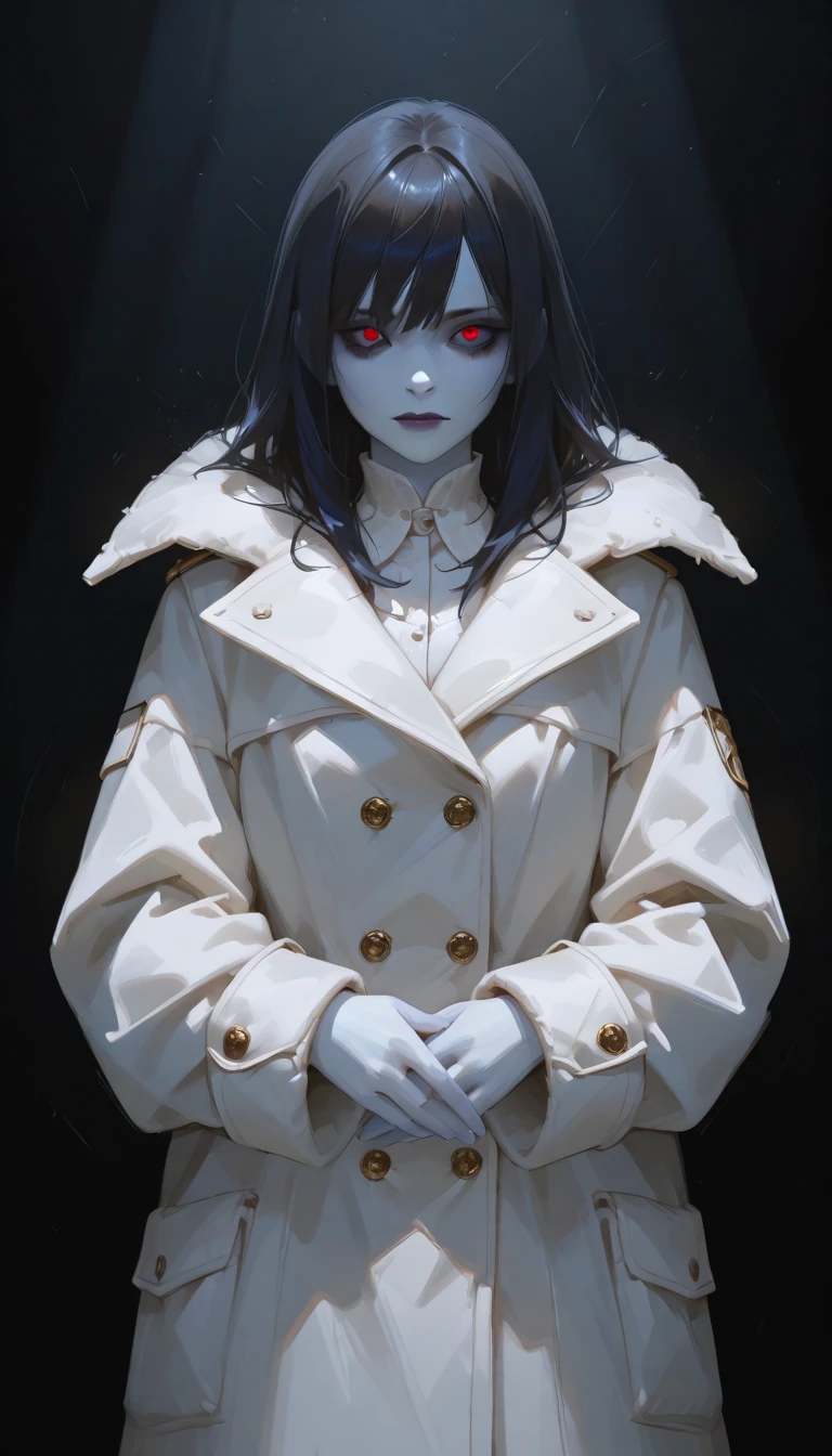 Beautiful girl with realistic dark eyes, blue-white skin, medium length ...