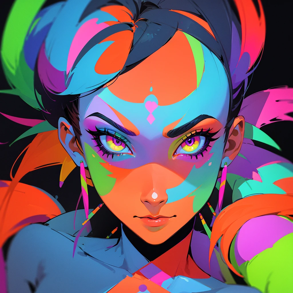 Face of a woman in bright and fluorescent colors with indigenous ...